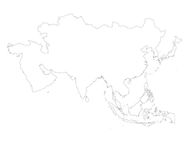 Free Detailed Printable Blank Map of Asia Template [PDF]