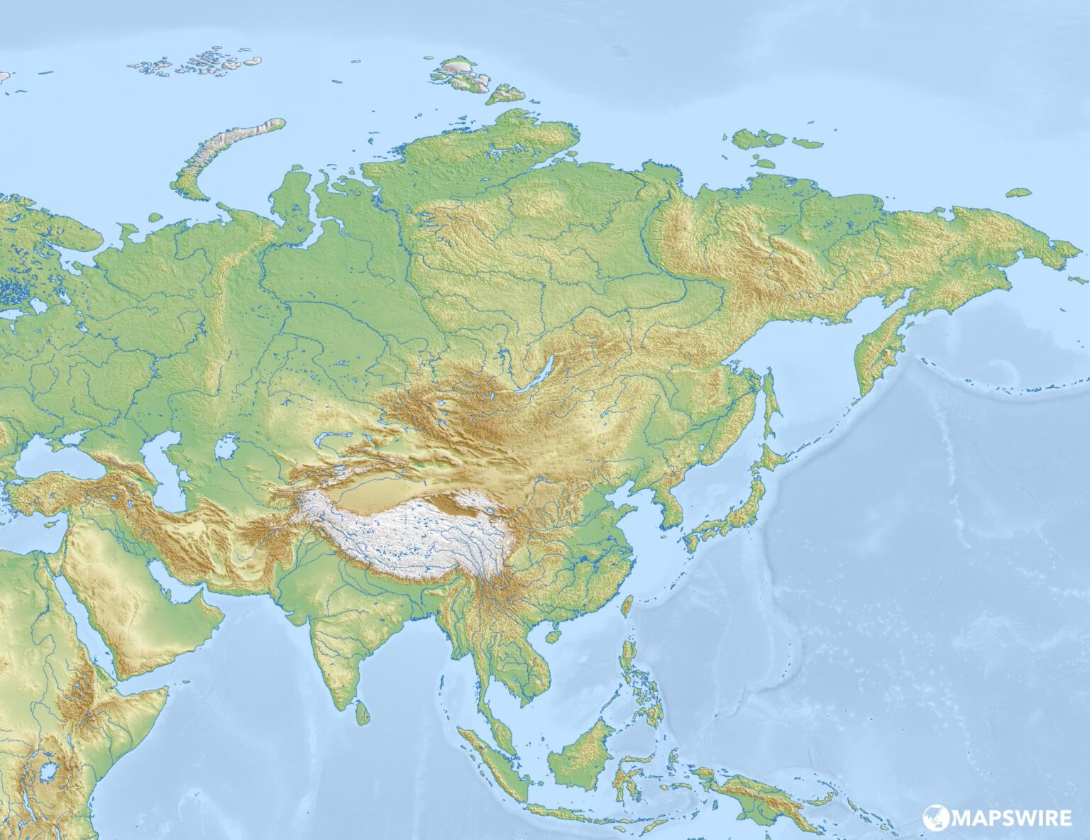 Free Printable Physical Map Of Asia In Detailed PDF 