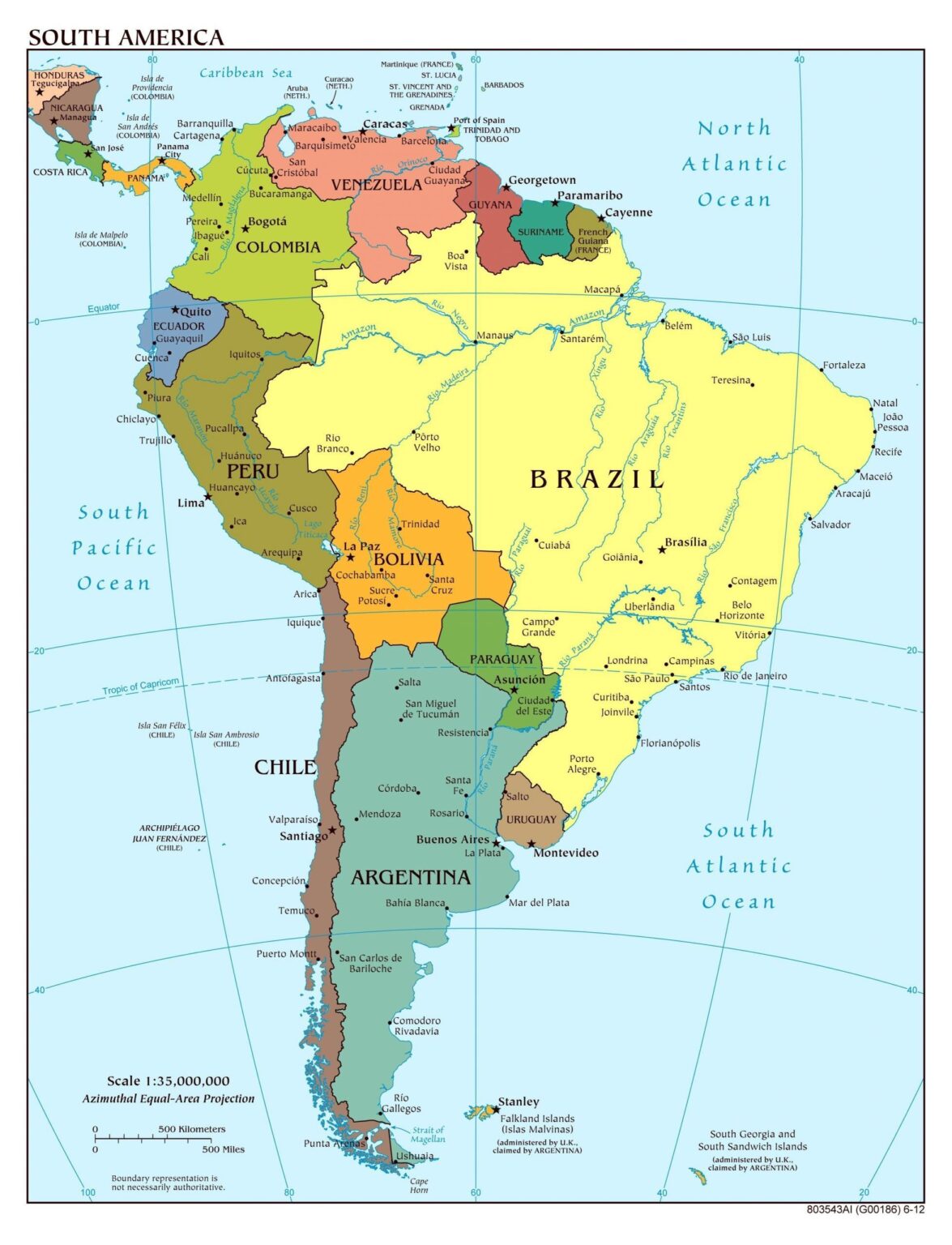 Printable Labeled South America Map with Countries in PDF