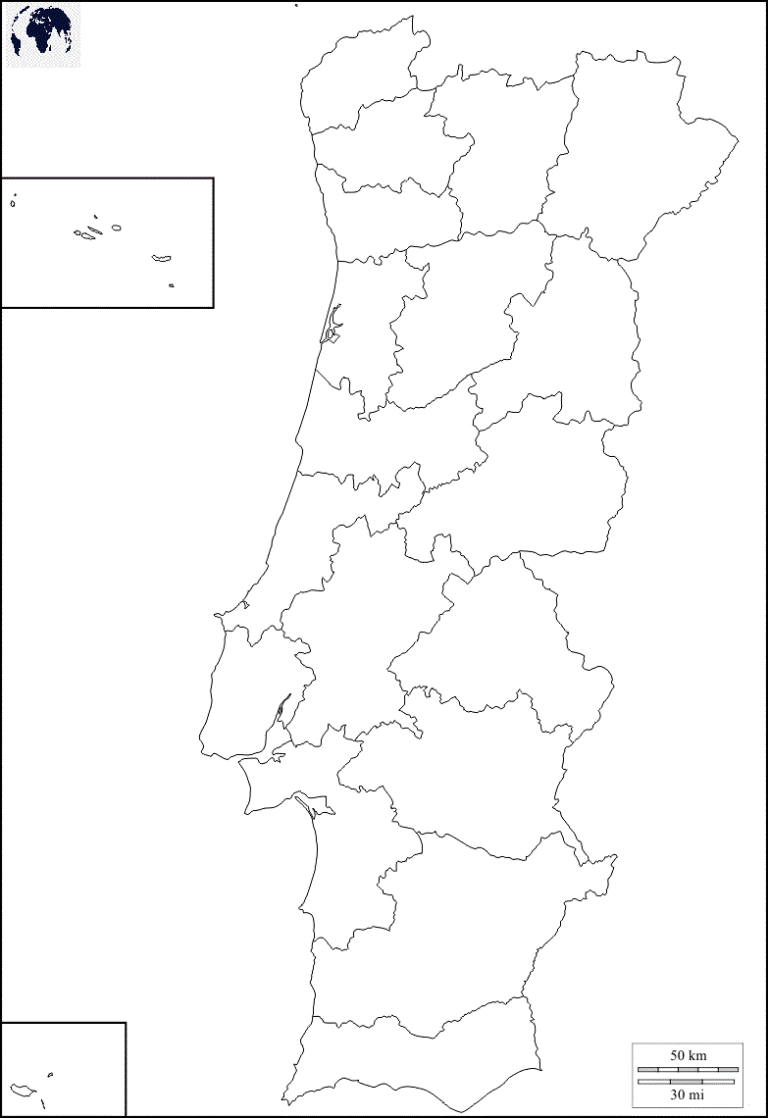 Printable Free Labeled and Blank Map of Portugal With Cities [PDF]